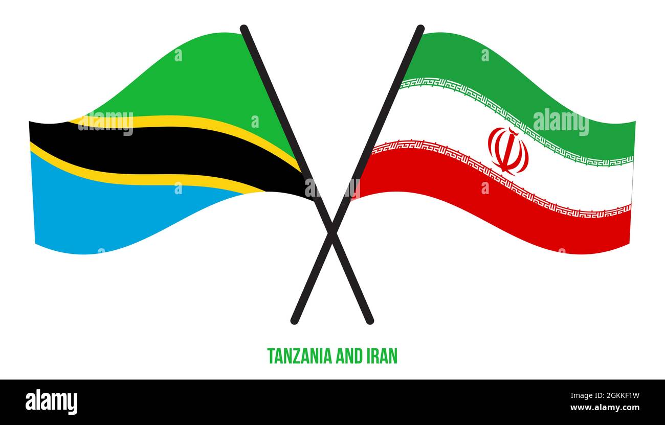 Tanzania and Iran Flags Crossed And Waving Flat Style. Official ...