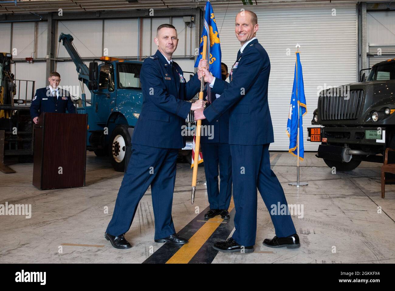 U.S. Air Force Lt. Col. Joseph Knothe, right, 420th Air Base Squadron ...