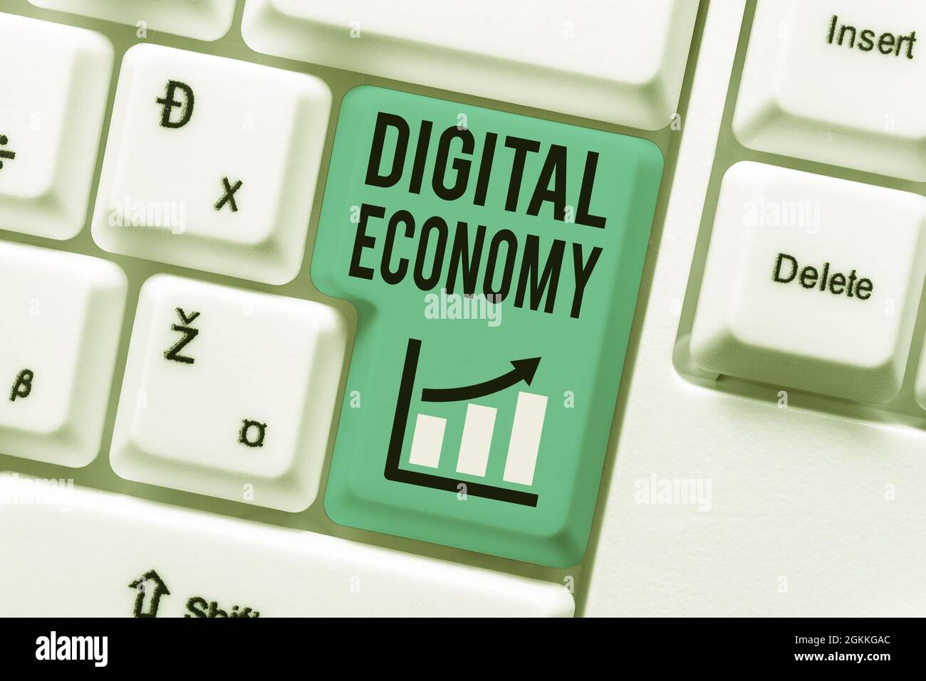 Hand writing sign Digital Economy. Word for economic activities that ...