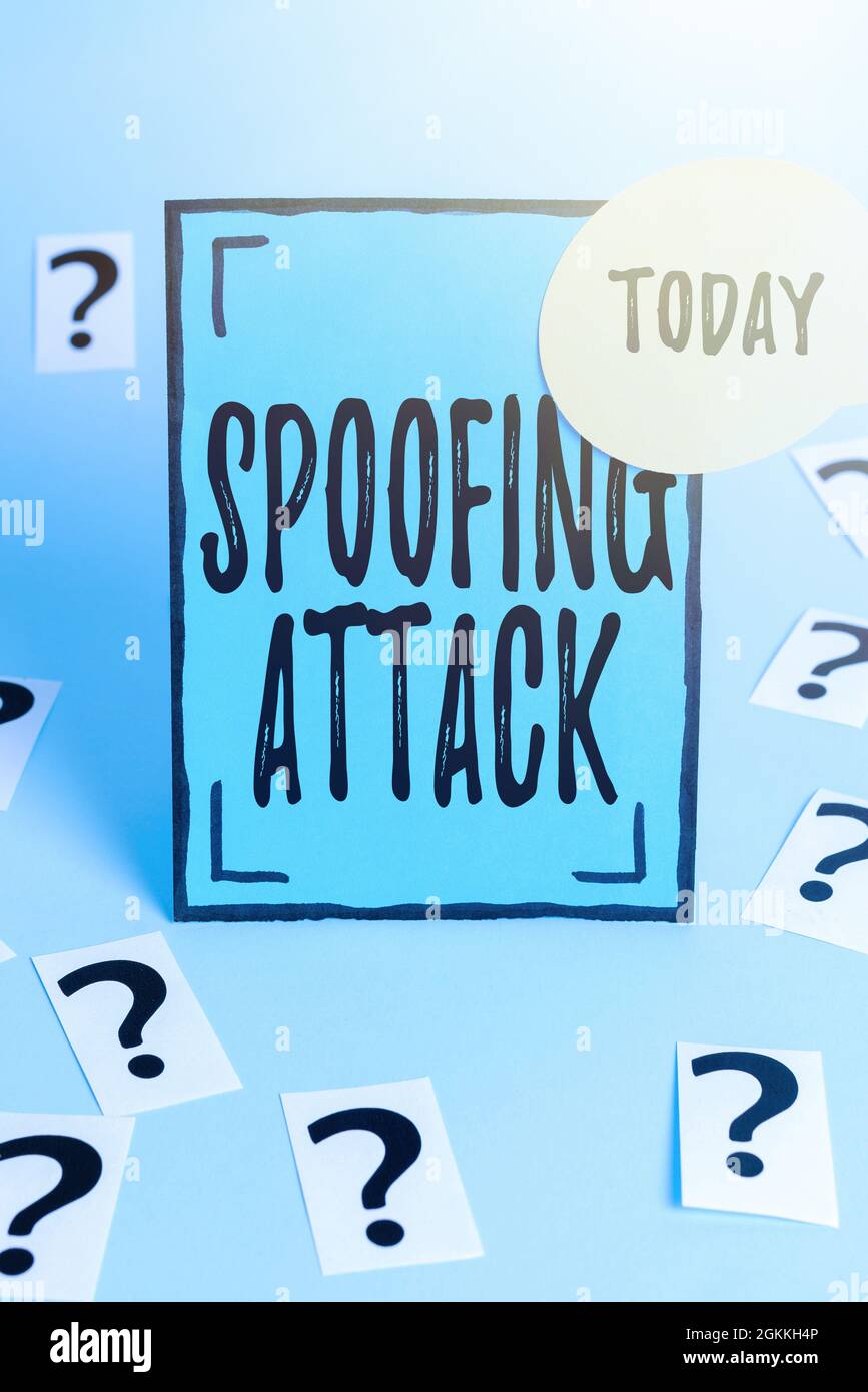 Hand writing sign Spoofing Attack. Internet Concept impersonation of a ...