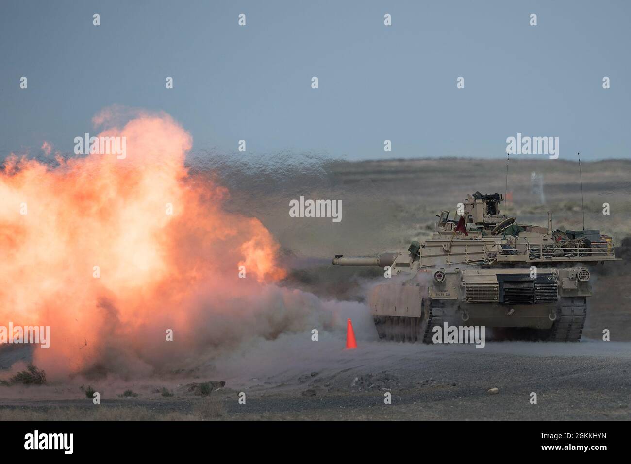 An Abrams tank begin running the new gunnery range course. Three ...