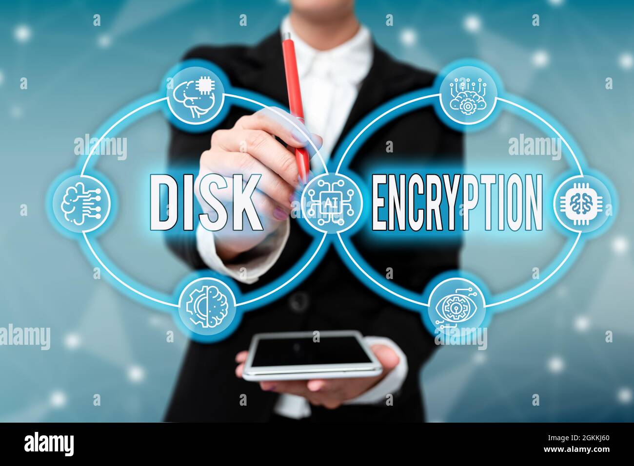 Sign displaying Disk Encryption. Conceptual photo the security mechanism used to protect data at ...
