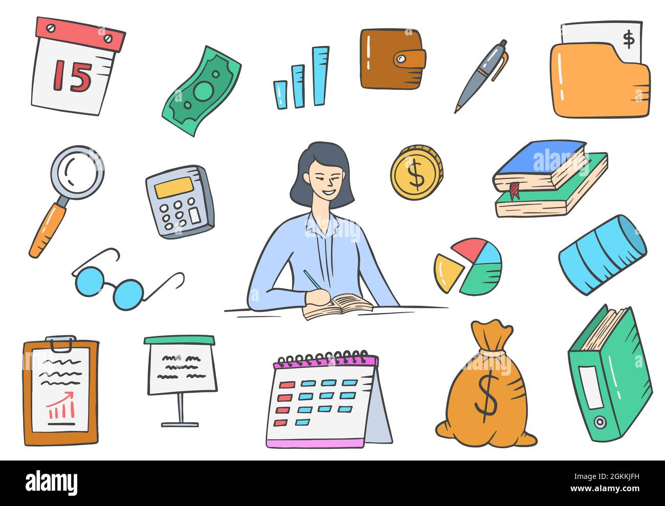 accountant jobs profession doodle hand drawn set collections with flat ...