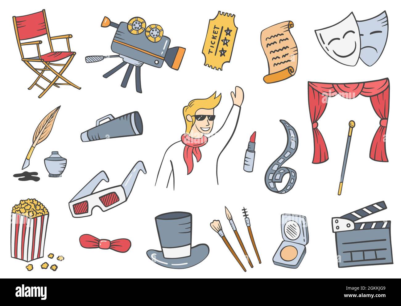 actor jobs profession doodle hand drawn set collections with flat ...
