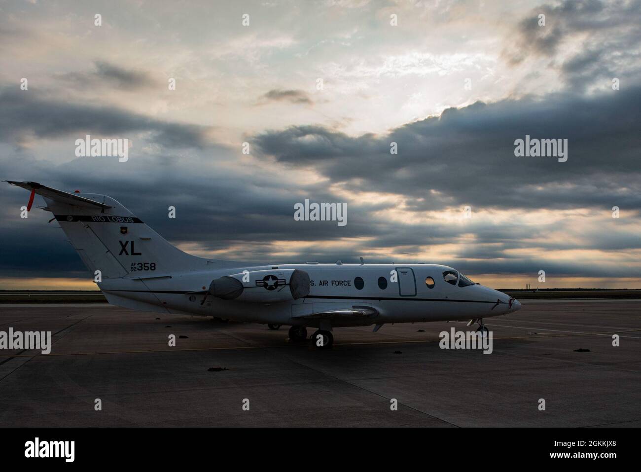 A lone Jayhawk T-1 sits awaiting for a pilot to take to the flight line ...