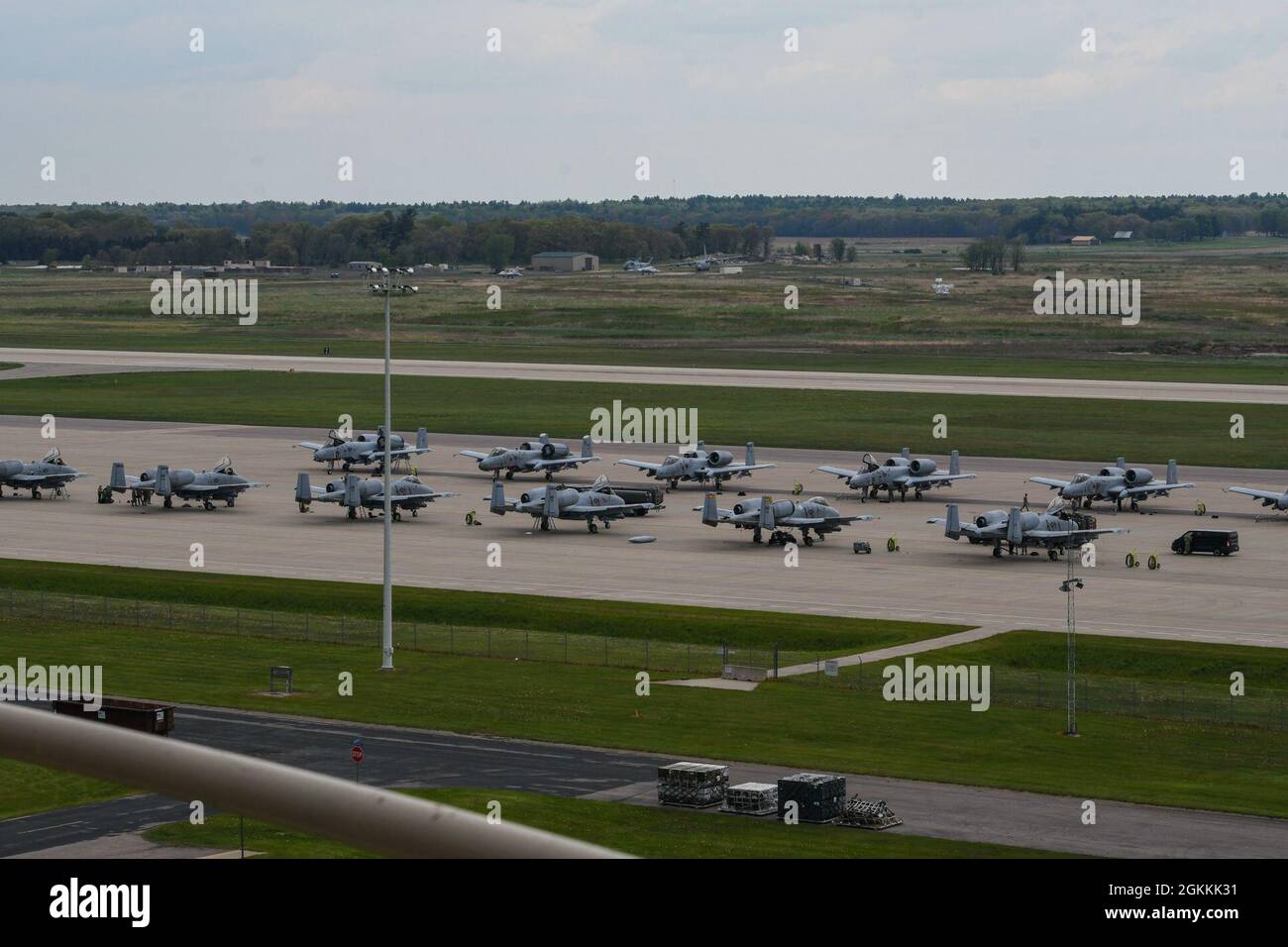 A group of A-10 Thunderbolt IIs sit on the flightline at Volk Field Air ...