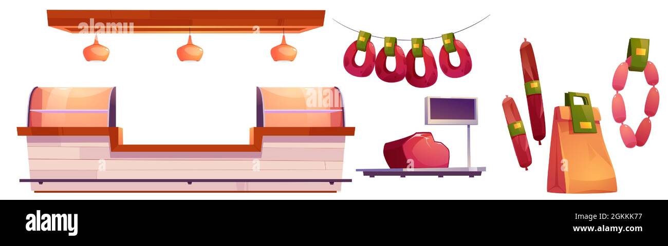 Meat in market stall display Stock Vector Images - Alamy