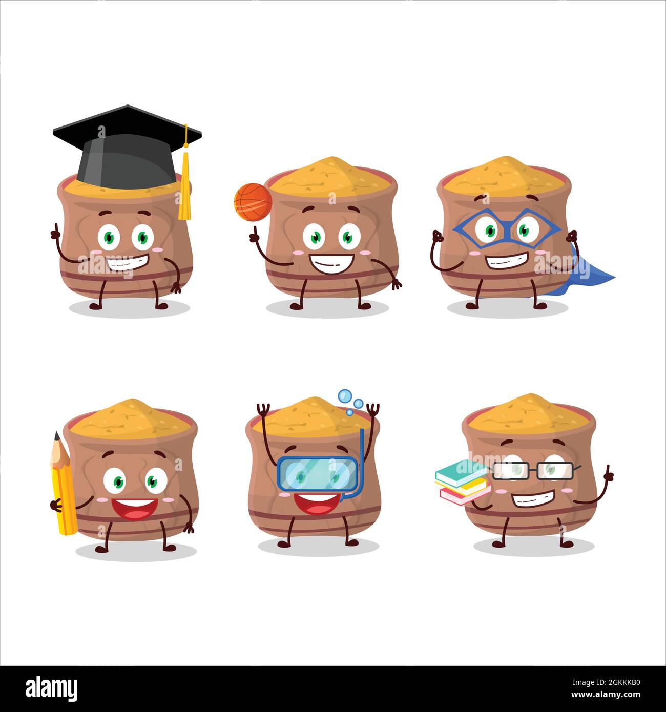 School student of curcuma cartoon character with various expressions ...