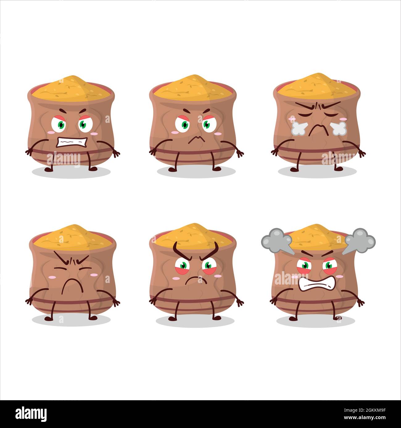 Curcuma cartoon character with various angry expressions. Vector ...
