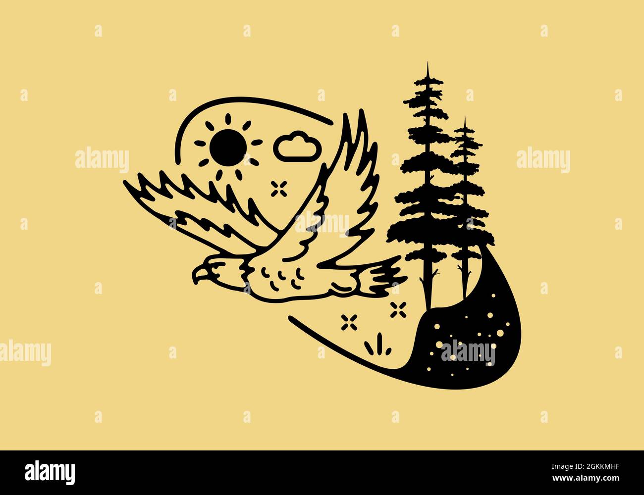 Line art illustration of flying eagle design Stock Vector Image & Art ...