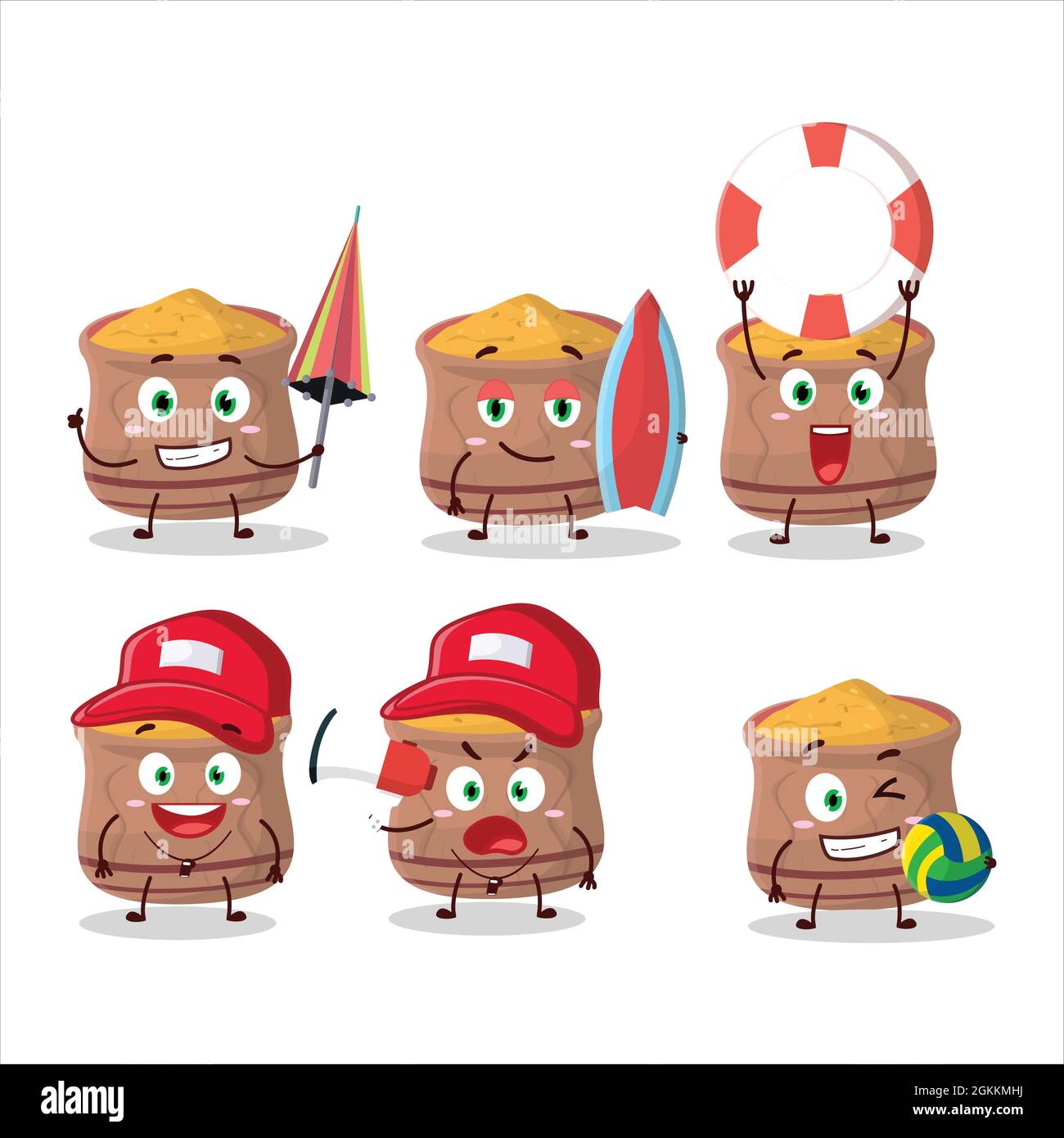 Happy Face curcuma cartoon character playing on a beach. Vector ...
