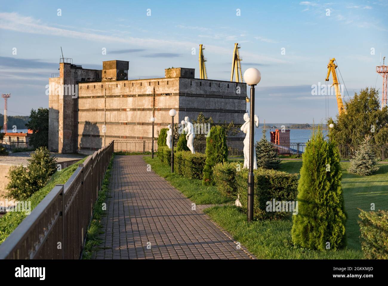 Vyborg, Russia - August 29, 2021 View of the alley with copies of ...