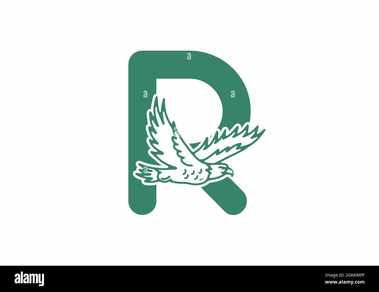 Line art illustration of flying eagle with R initial letter design ...