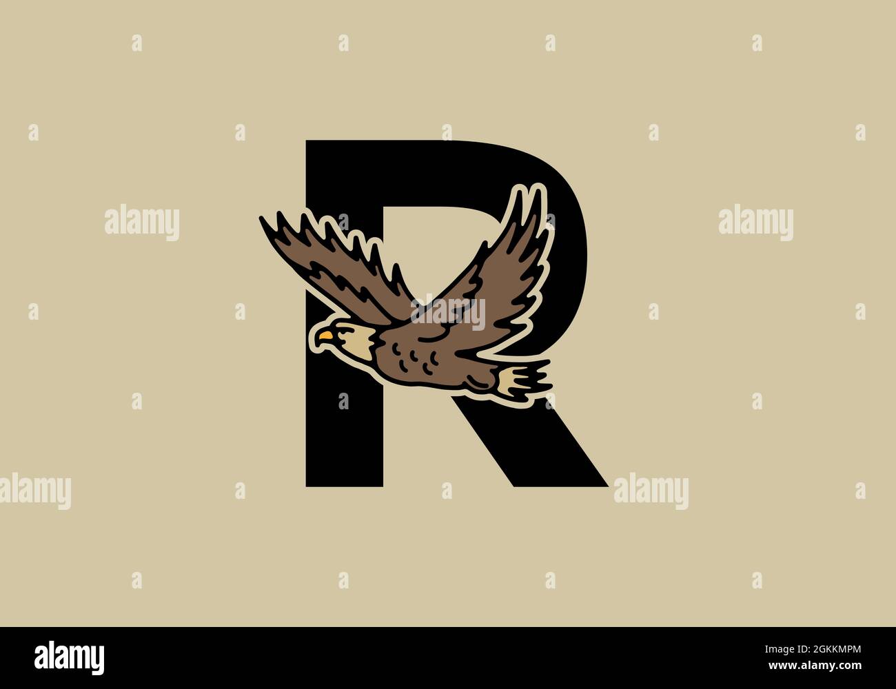 Line art illustration of flying eagle with R initial letter design ...