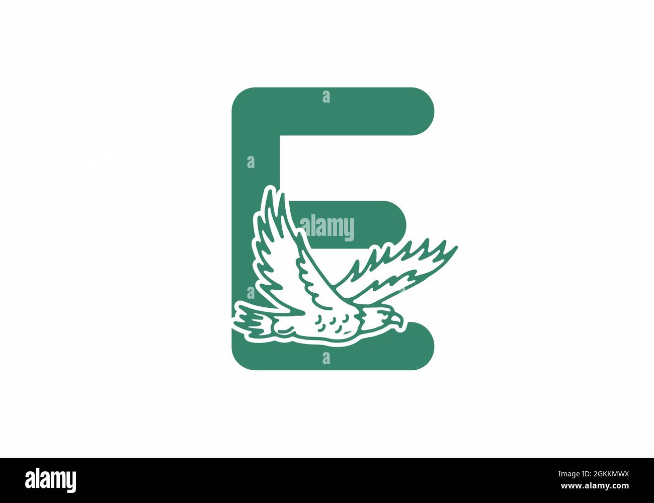 Line art illustration of flying eagle with E initial letter design ...