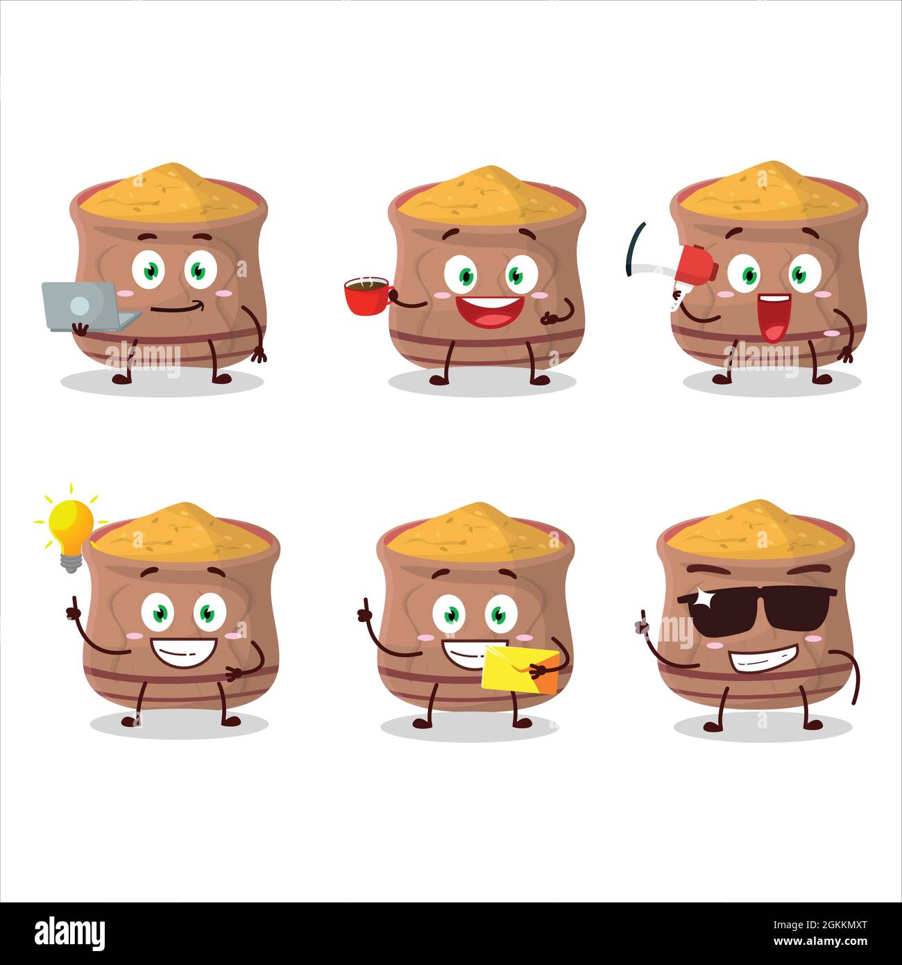 Curcuma cartoon character with various types of business emoticons ...