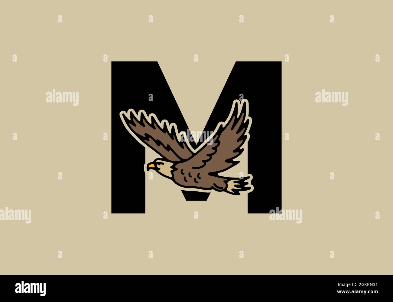 Line art illustration of flying eagle with M initial letter design ...