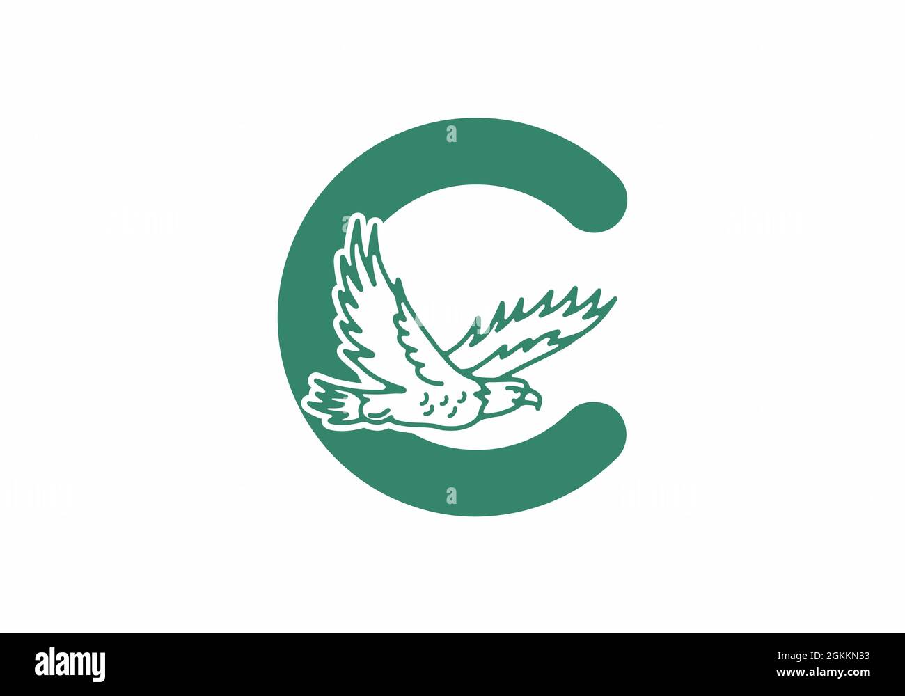 Line art illustration of flying eagle with C initial letter design ...