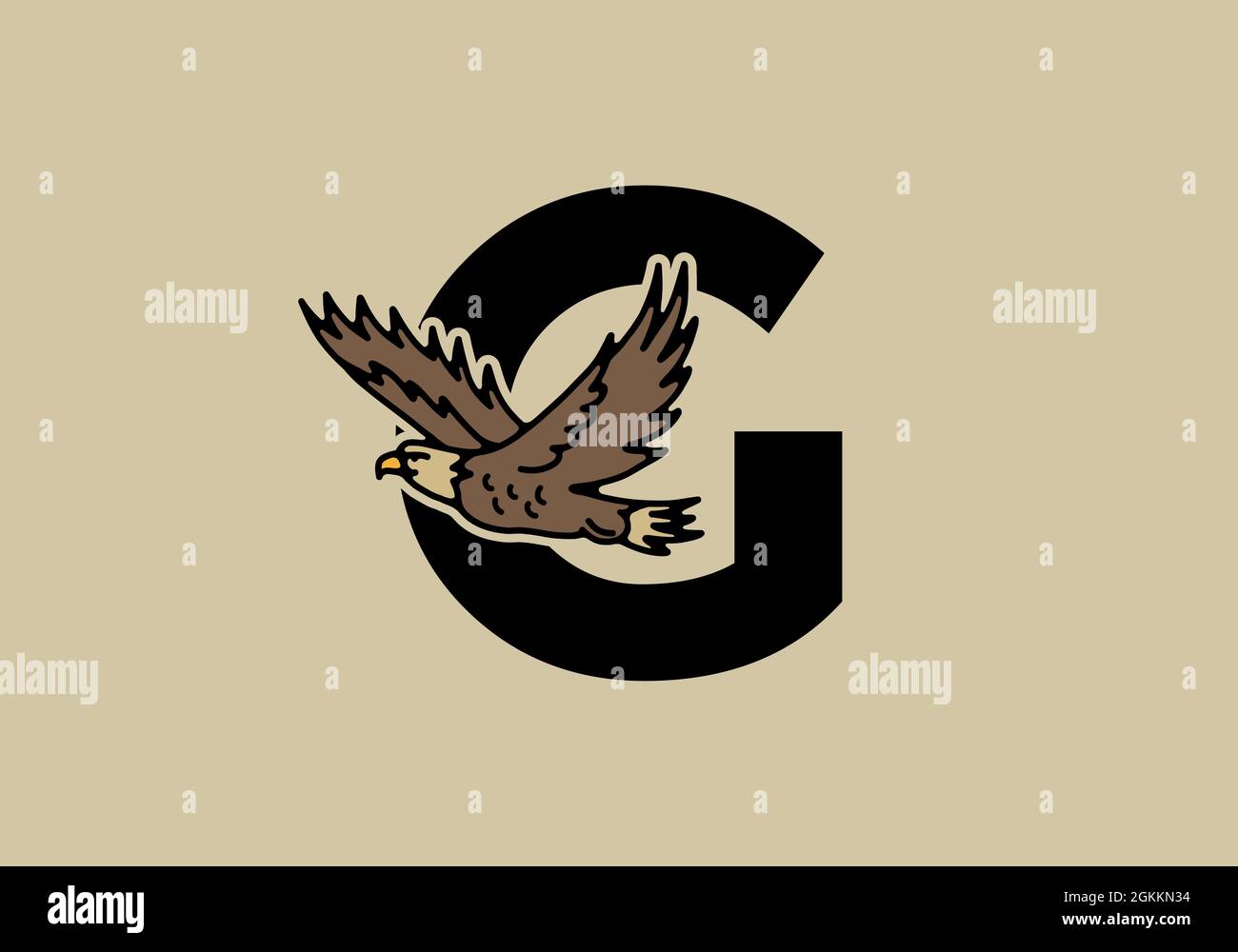 Line art illustration of flying eagle with G initial letter design ...