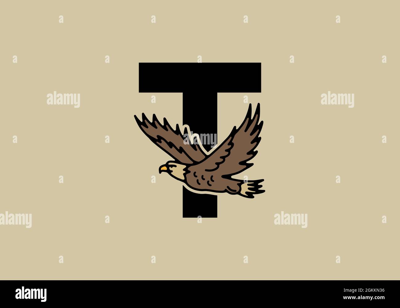Line art illustration of flying eagle with T initial letter design ...