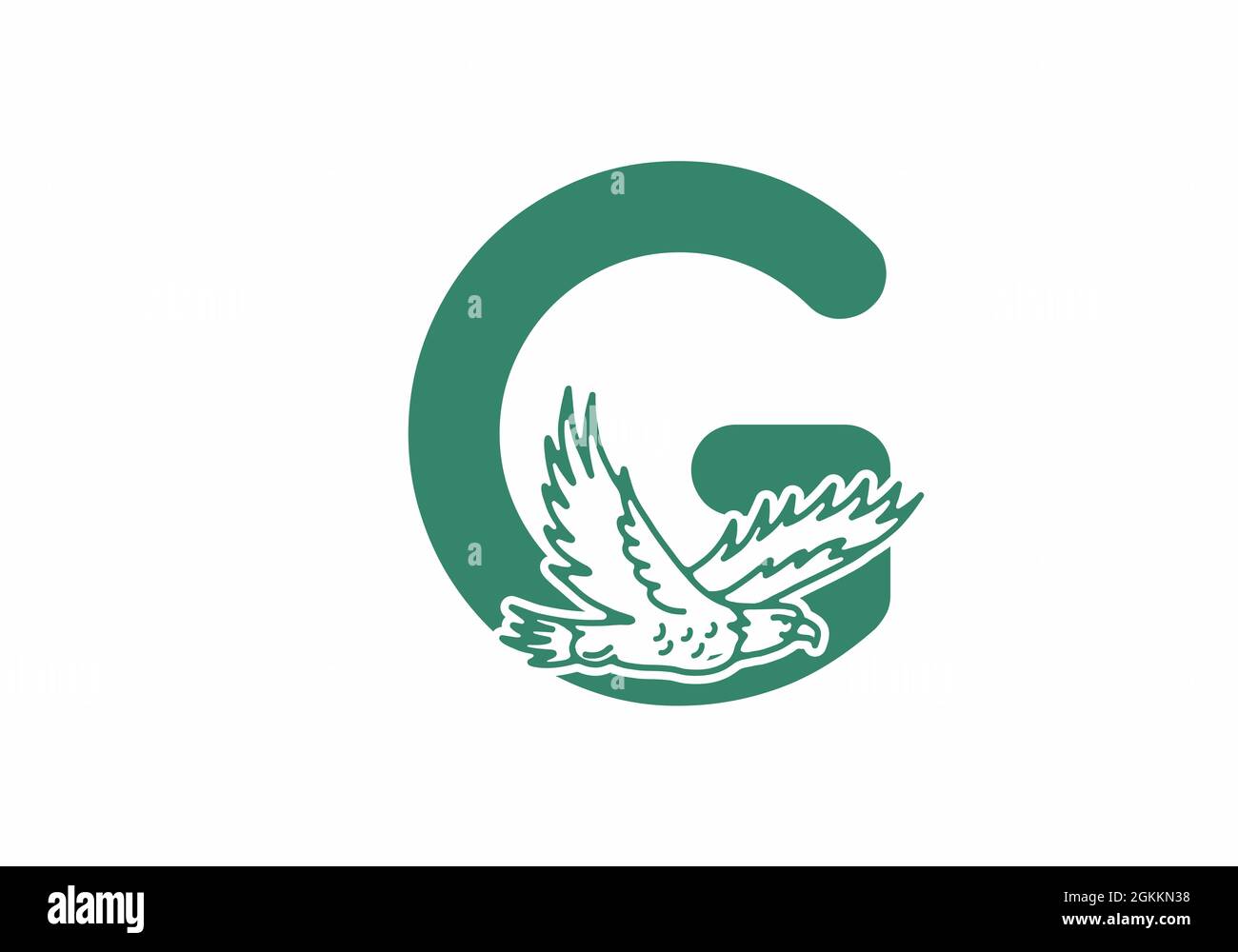 Line art illustration of flying eagle with G initial letter design ...