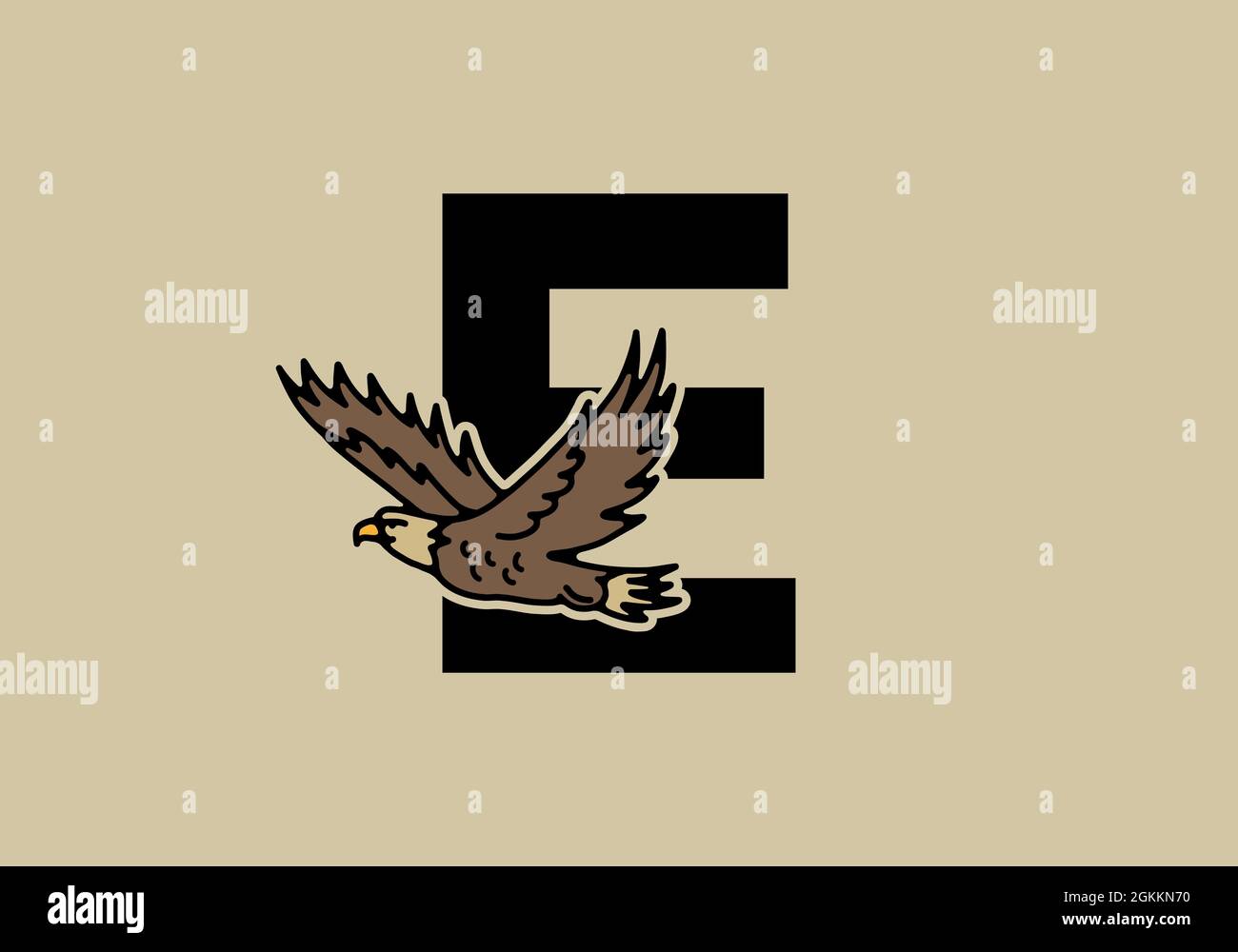 Line art illustration of flying eagle with E initial letter design ...