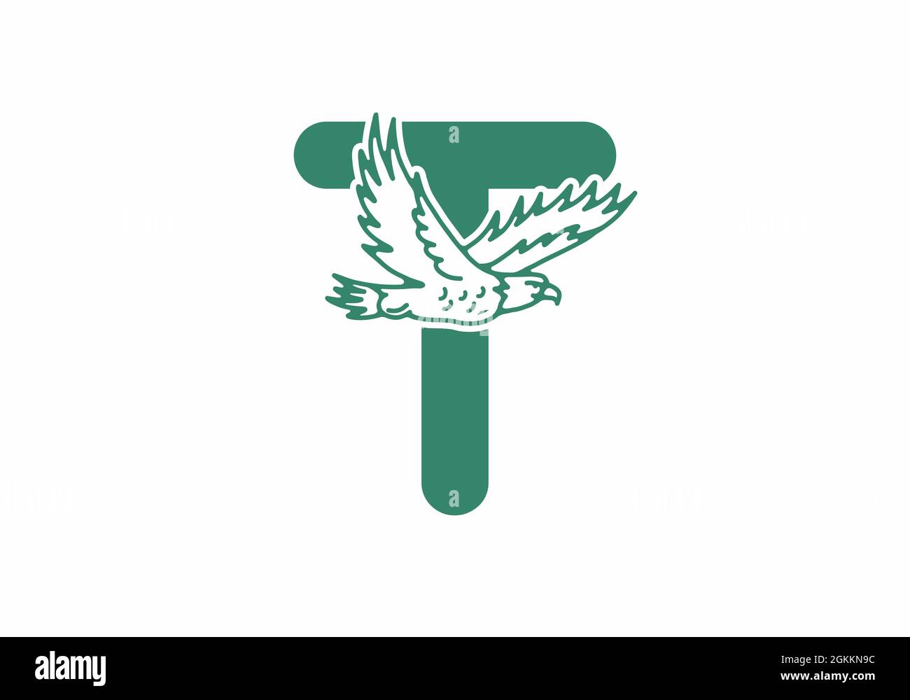Line art illustration of flying eagle with T initial letter design ...
