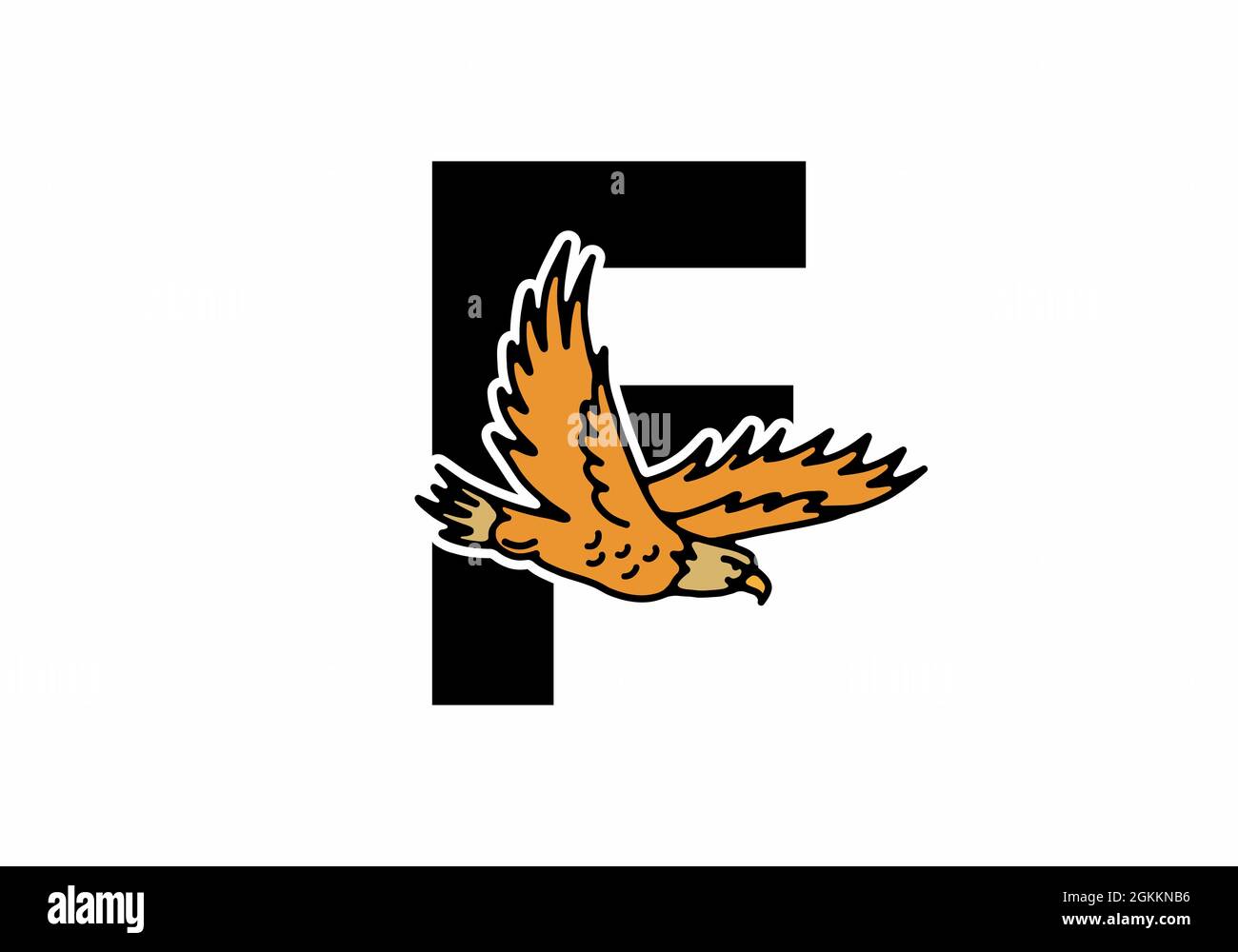 Line art illustration of flying eagle with F initial letter design ...