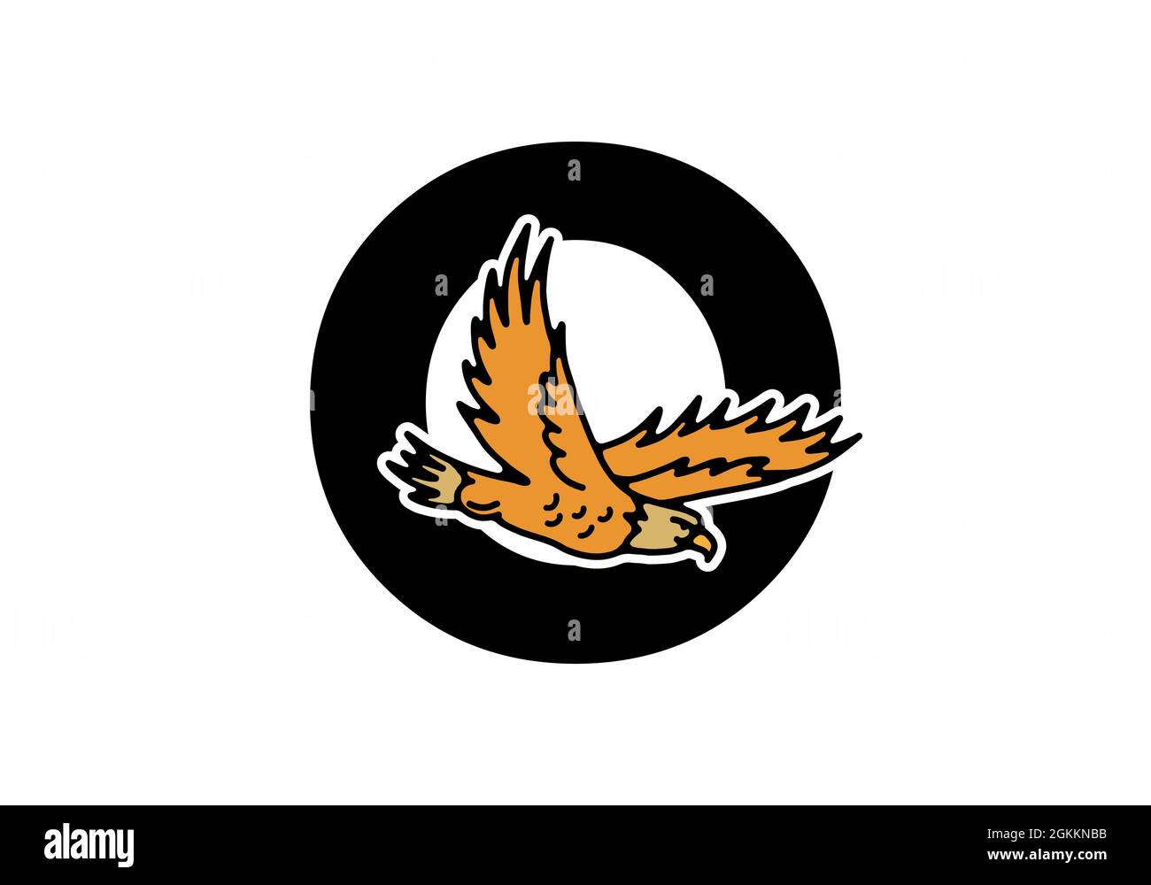 Line art illustration of flying eagle with O initial letter design ...