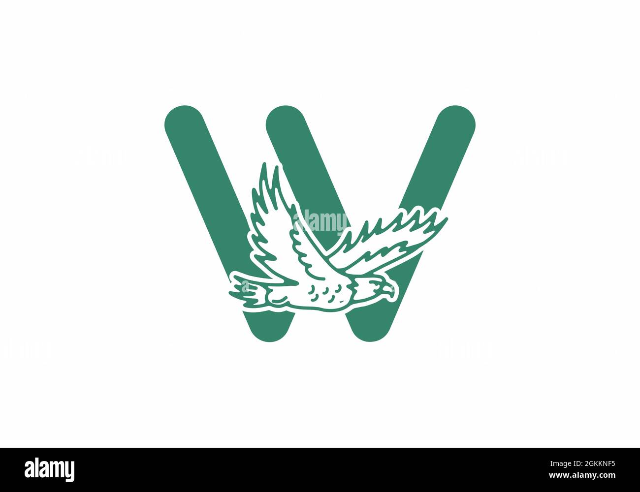 Line art illustration of flying eagle with W initial letter design ...