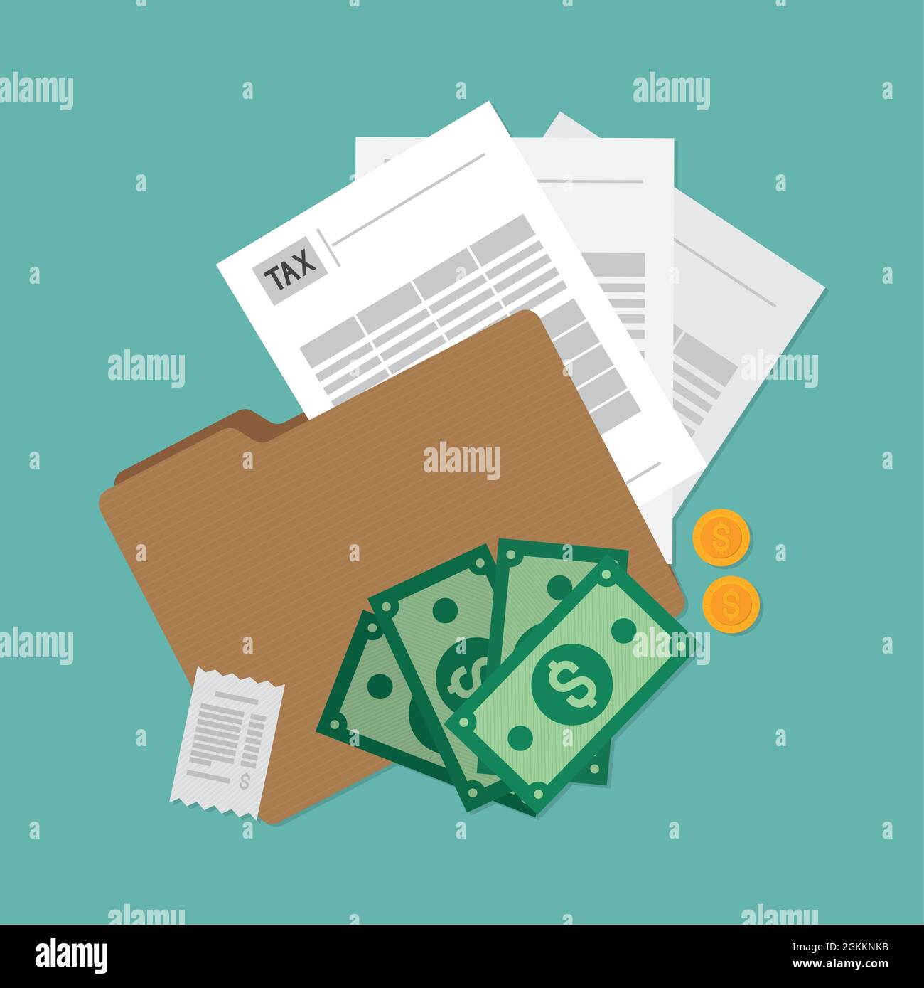 tax accounting illustration with bills and invoices Stock Vector Image ...