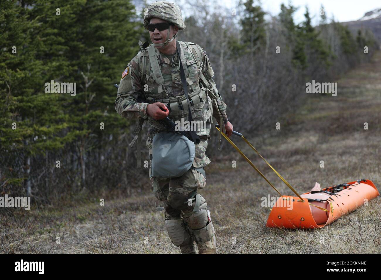 Pfc. Jihad Yarber, 17th CSSB, pulls a sked during a combat casualty ...