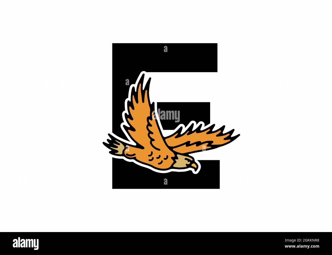 Line art illustration of flying eagle with E initial letter design ...