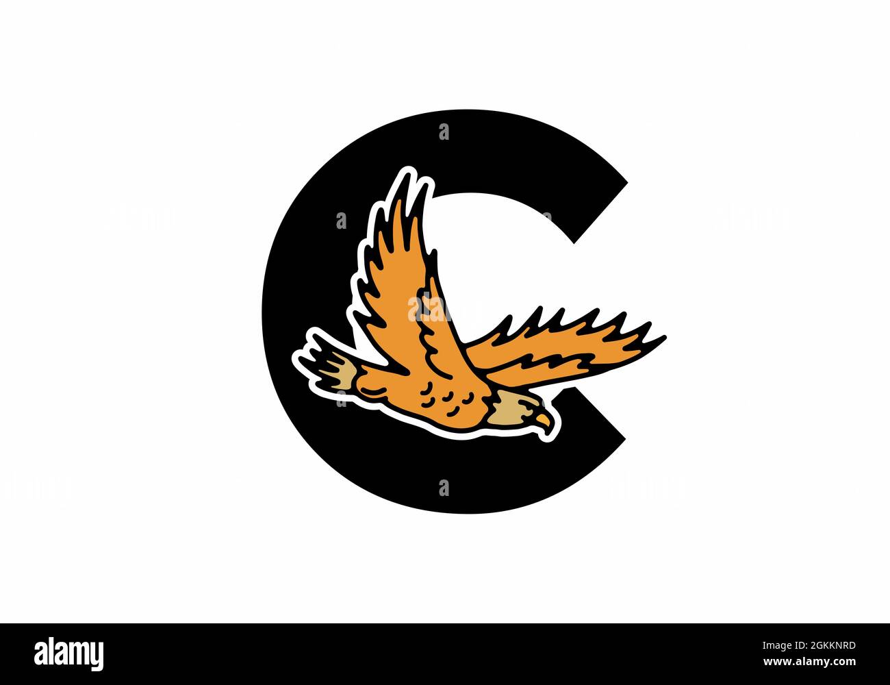 Line art illustration of flying eagle with C initial letter design ...