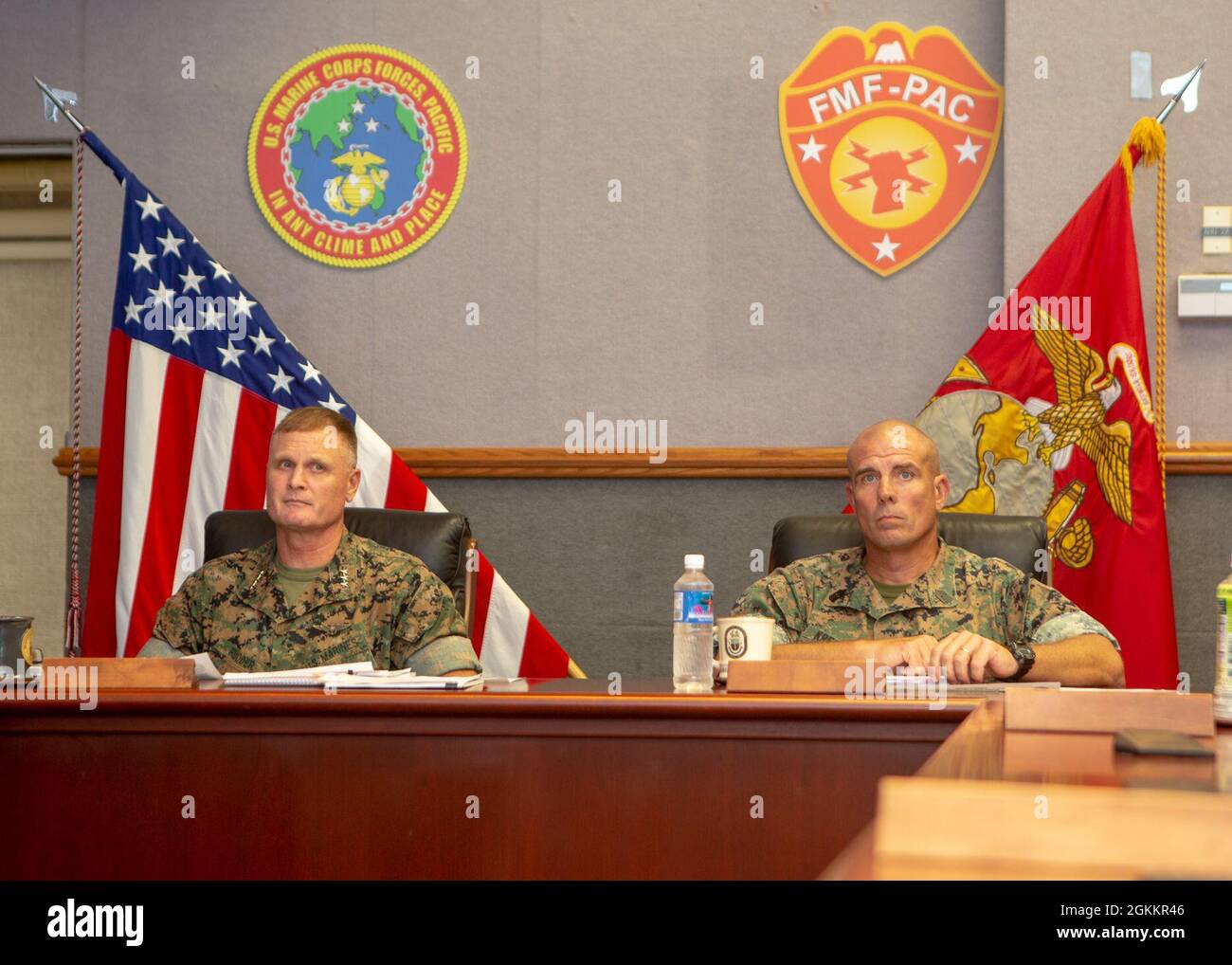 U.S. Marine Corps Lt. Gen. Steven R. Rudder, left, commander, U.S ...
