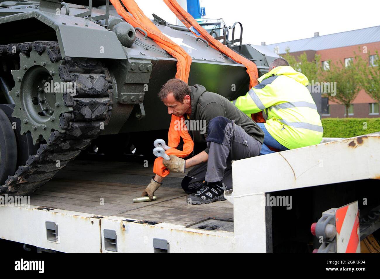 U.S. Army Garrison Benelux personnel install a U.S. Army M24 "Chaffee ...