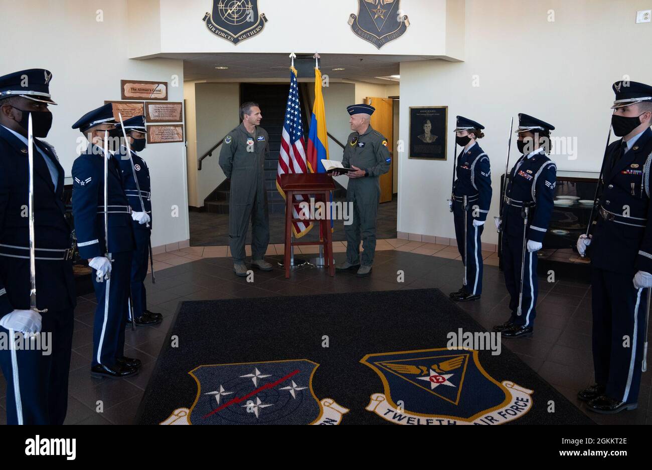 Colombian Air Force Commander, Gen. Ramses Rueda, reads his message ...