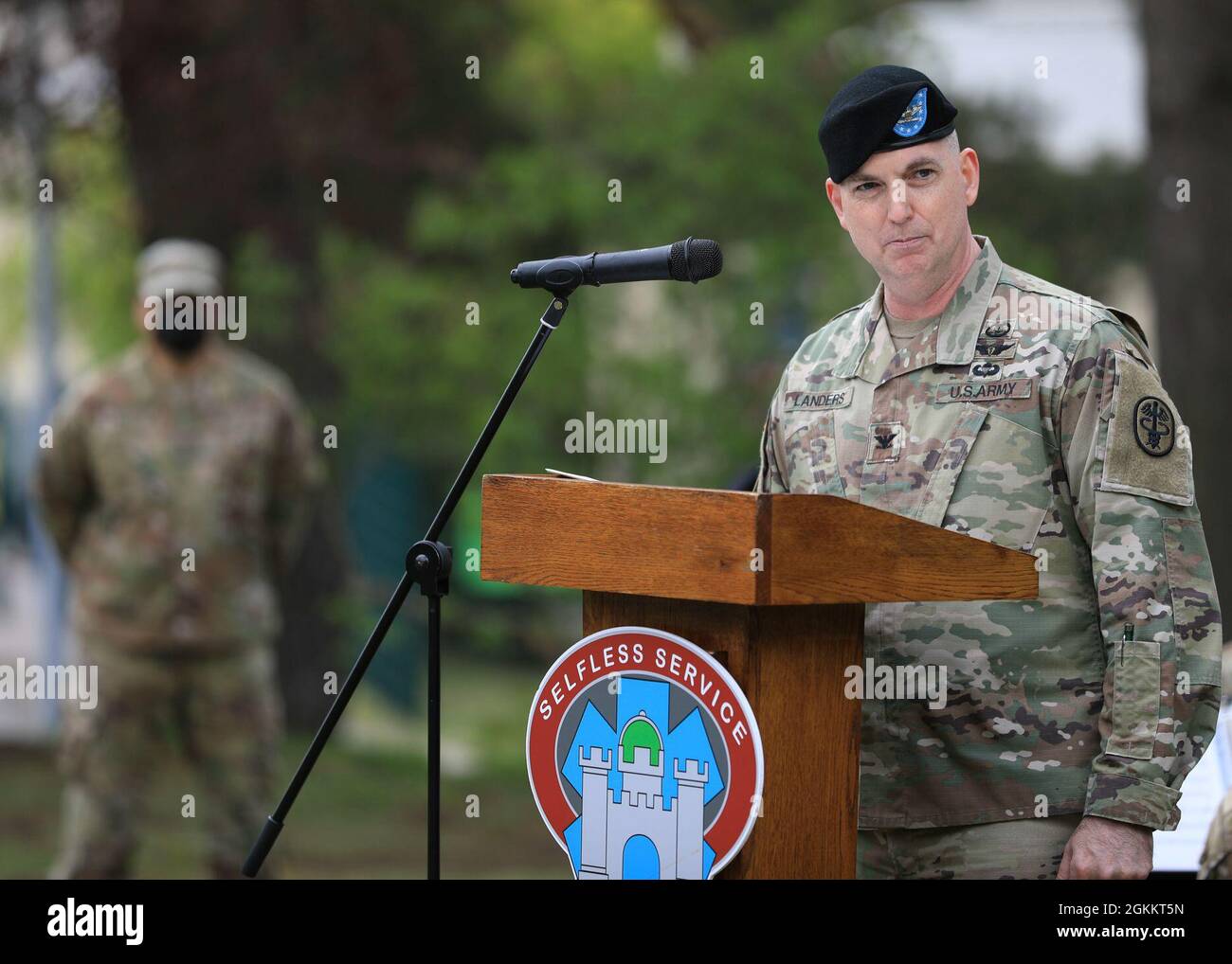 LANDSTUHL, Germany -- U.S. Army Col. Andrew L. Landers provides remarks ...