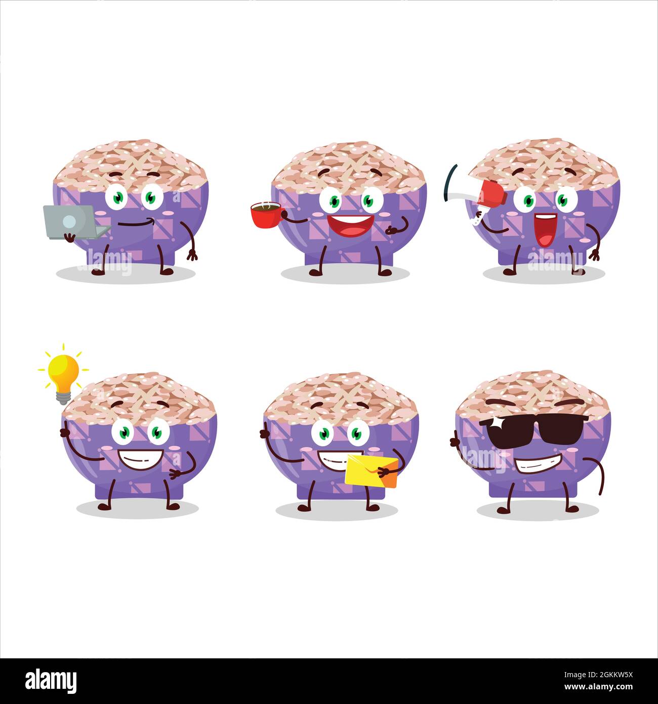 Rose matta rice cartoon character with various types of business ...