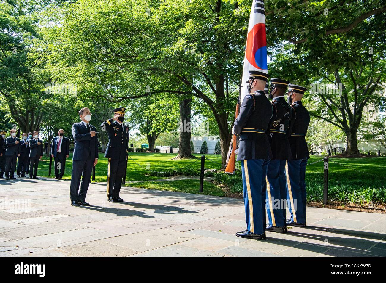 President Moon Jae-in of the Republic of Korea (front left) and U.S ...