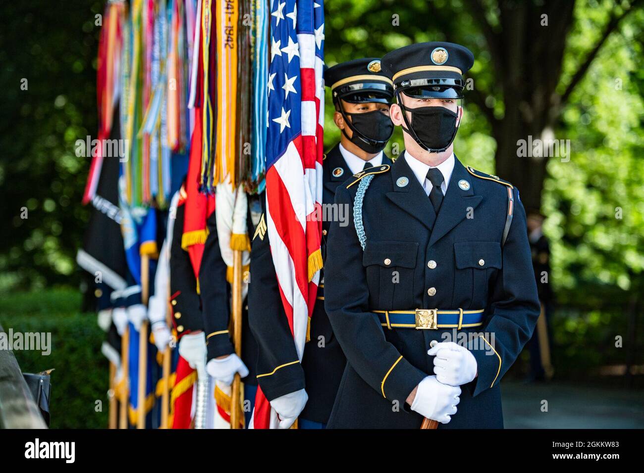 A joint service color guard team supports an Armed Forces Full Honor ...