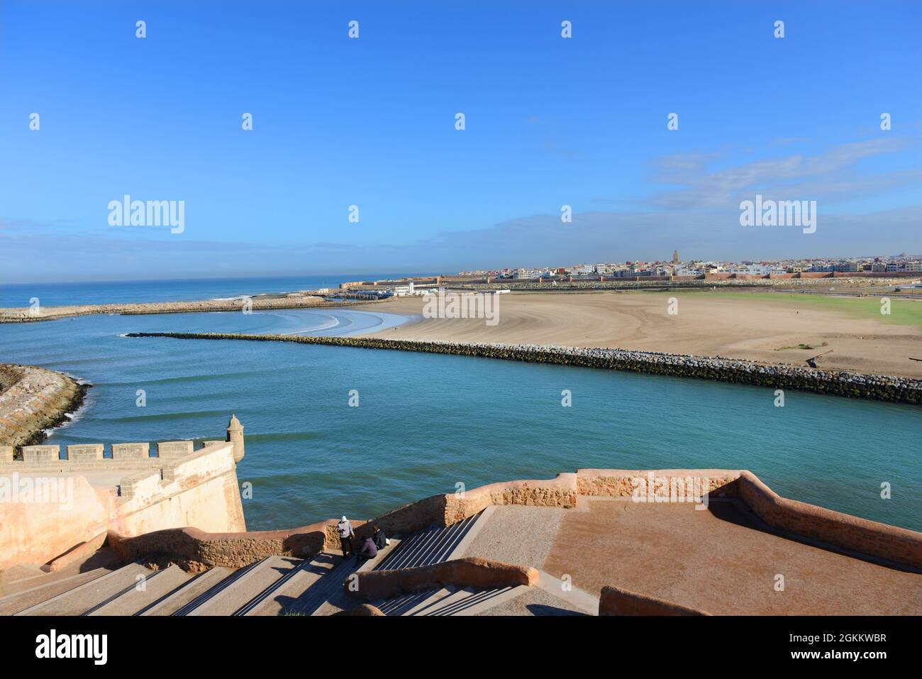 A view of the mouth of the Bou Regreg river and the Atlantic ocean from ...