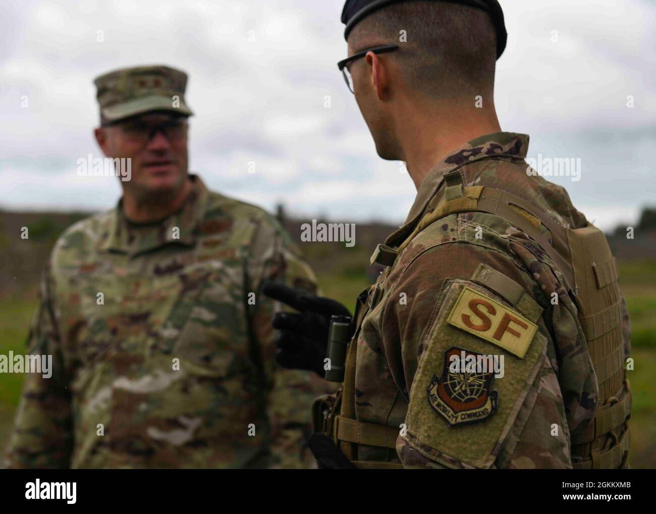 U.S. Air Force Brig. Gen. Thad Bibb, 18th Air Force commander, speaks to a 92nd Security Forces ...