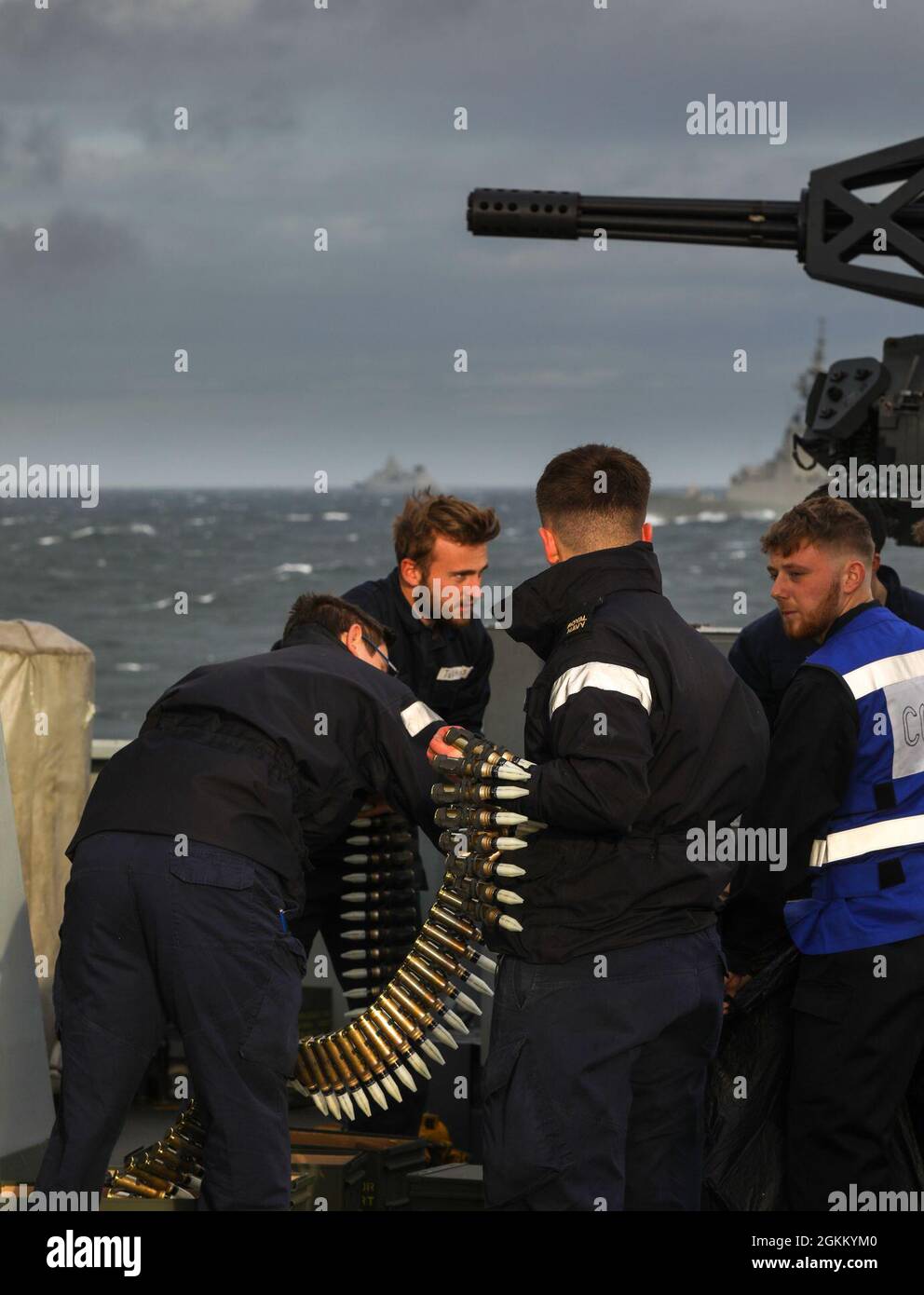 Crew of the Type 45 British destroyer HMS Dragon prepare 20mm ...