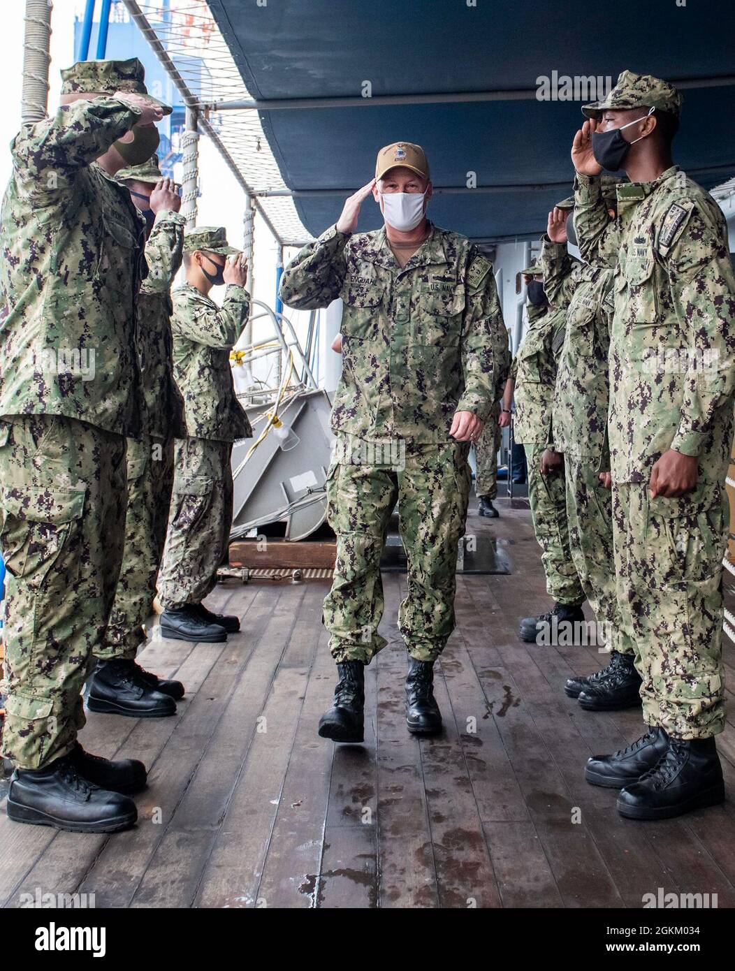 YOKOSUKA, Japan (May 21, 2021) – USS Blue Ridge side boys render salute ...
