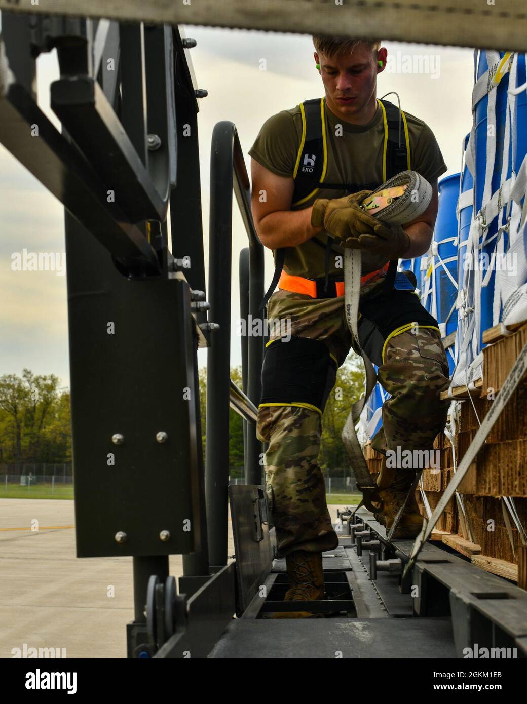 Airman 1st Class Jaryd Terblanche, an air freight technician assigned ...