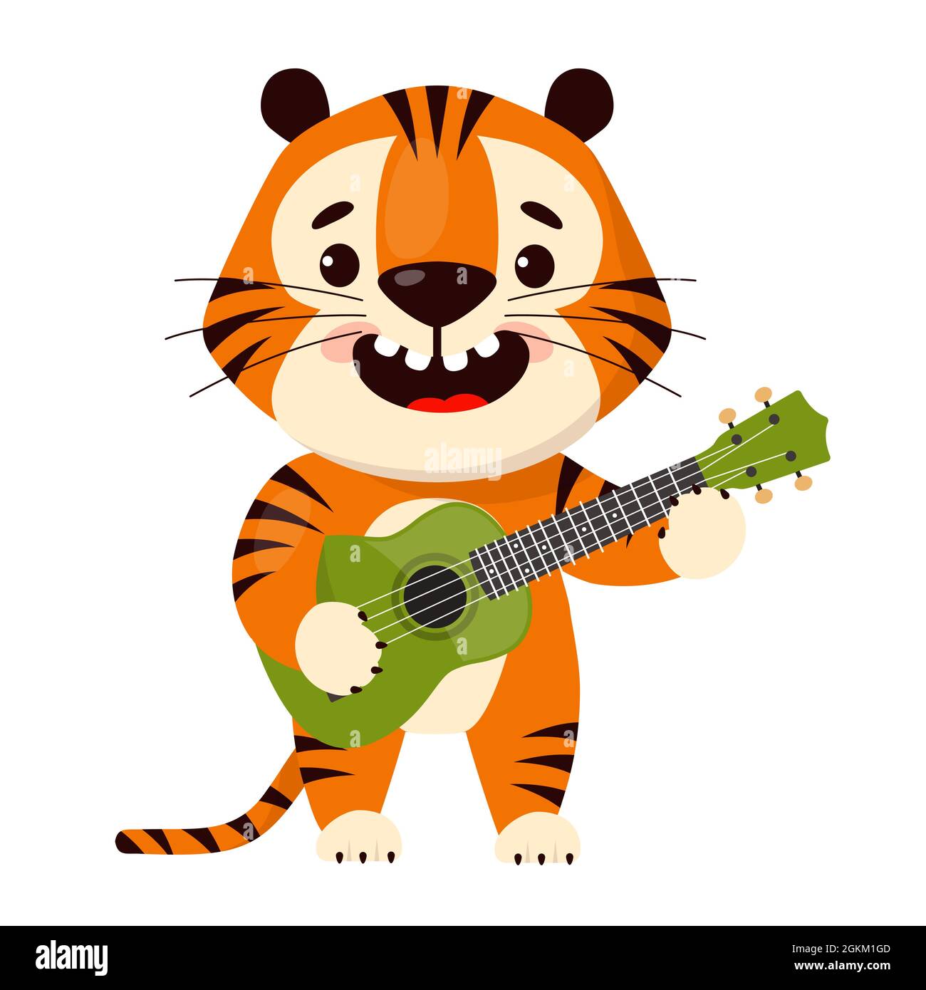 Cute cartoon smiling tiger plays the guitar. Symbol of 2022, year of the tiger. Vector ...