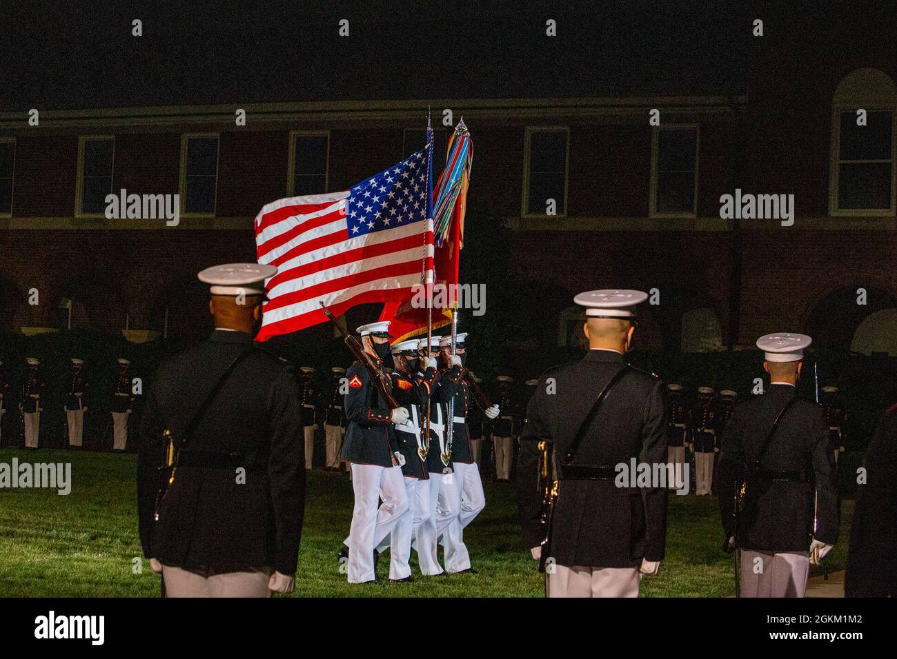 Marines with the Official U.S. Marine Corps Color Guard march across ...