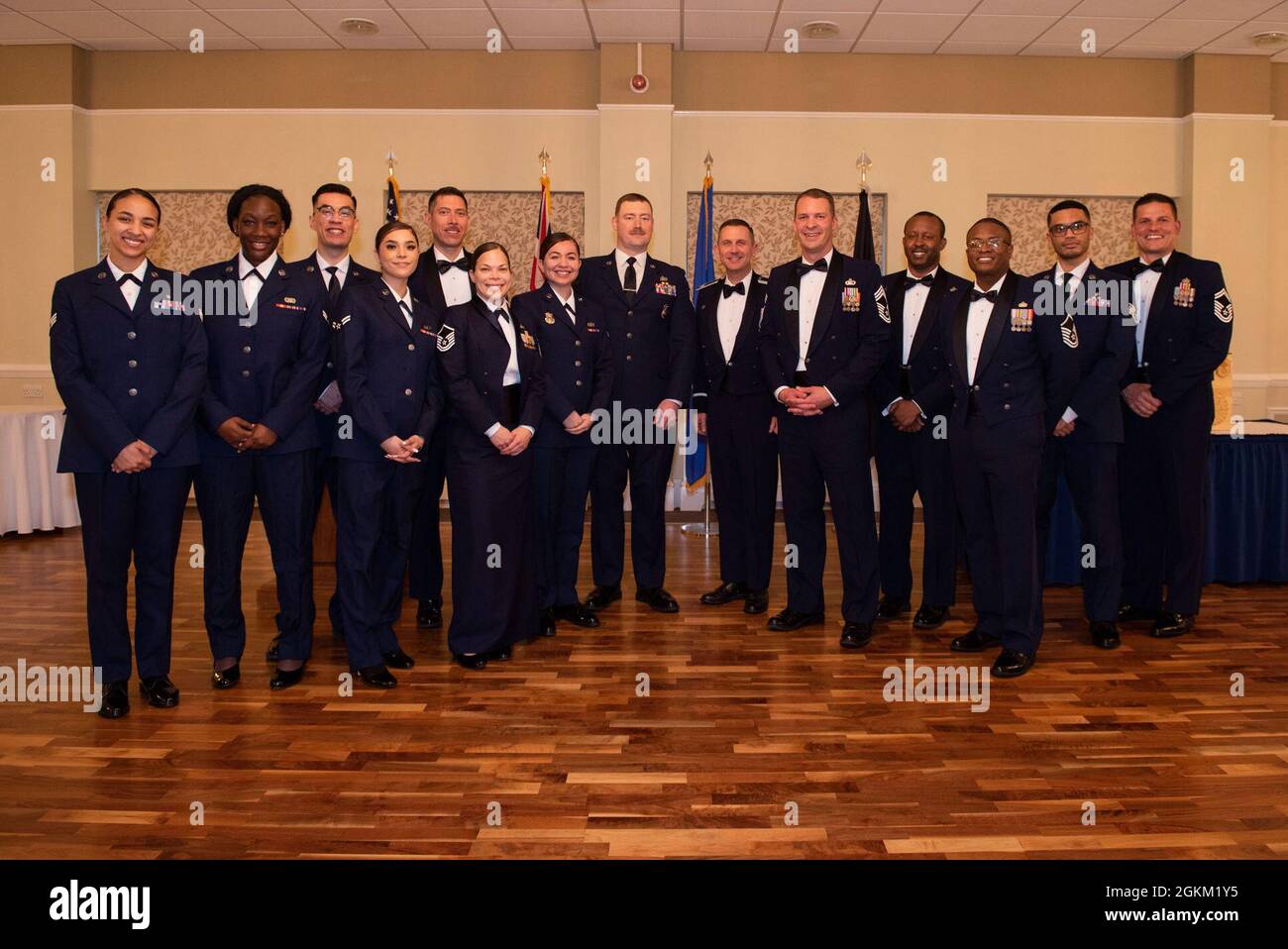 U.S. Air Force 422nd Air Base Group Airmen pose for a group photo with ...