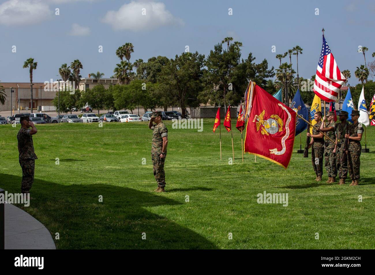 U.S. Marine Corps Maj. Steven Murello, center, battalion executive ...